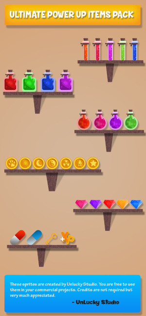 Game Art Giveaway #10 – Ultimate Power Up Items Pack - UnLucky Studio